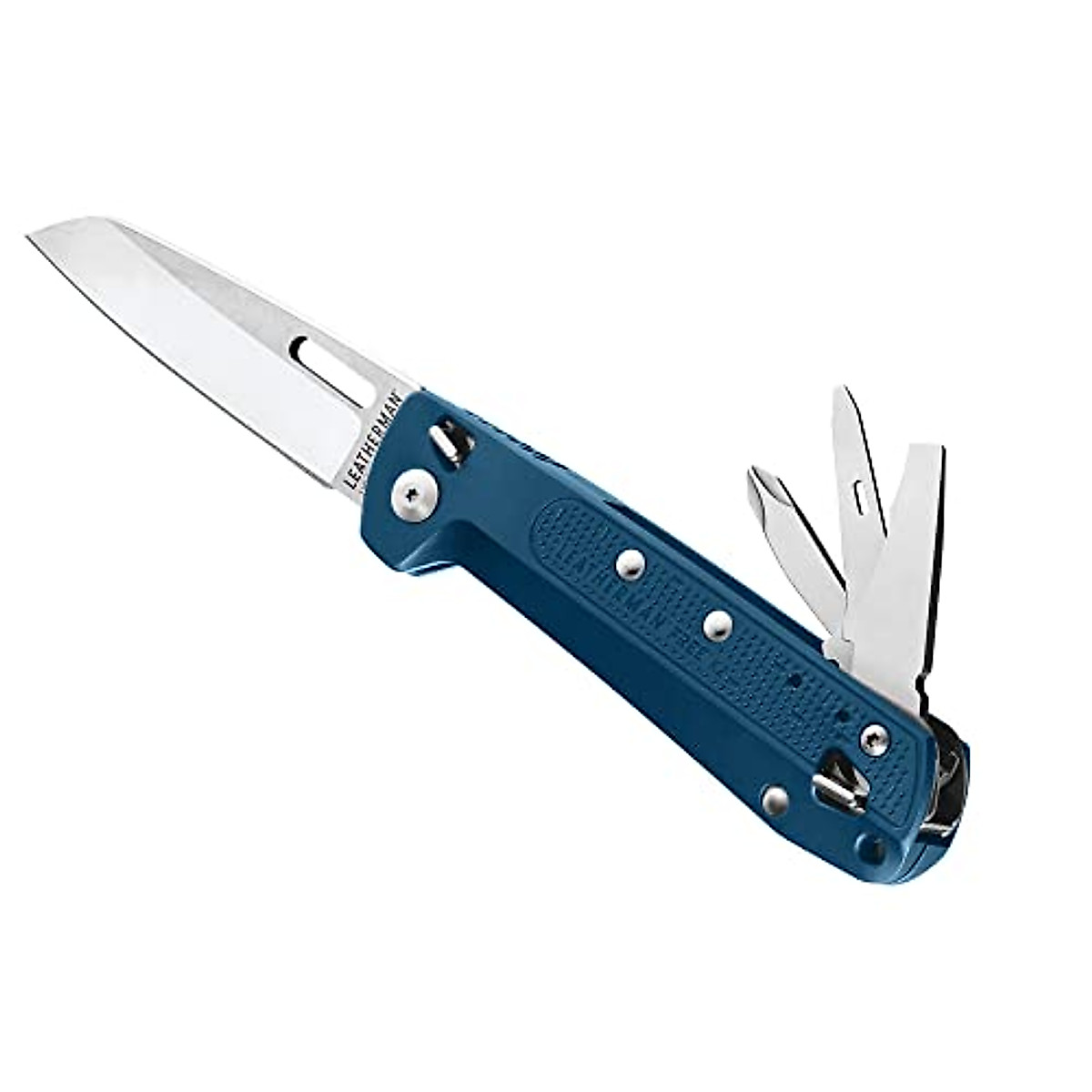 LEATHERMAN, Free K2 EDC Pocket Multitool with Knife, Magnetic Locking, Aluminum Handles and Pocket Clip, Made in The USA, Navy