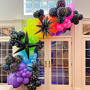 165Pcs Rainbow Balloon Arch Garland Kit with UV Neon Luminous Fluorescent Balloons for Glow in the Dark Party Let's Glow Birthday Wedding Back to 80s 90s Disco Party Decor