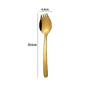 Mengbaobao 6-pack Gold Sporks Spoon Forks Long Handle Stainless Steel for Fruit Appetizer Dessert Salad Forks Noodle Spoon 8.1 inch