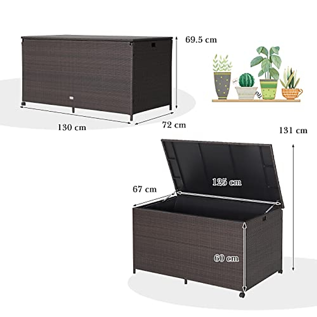 Giantex Wicker Outdoor Deck Box - 133 Gallon Storage Box with Lid, Waterproof Liner and Universal Wheels, PE Rattan Storage Container for Cushions, Gardening Tools, Patio Storage, Brown