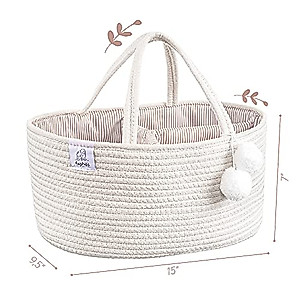 fephas Baby Diaper Caddy Organizer- Off White Rope Nursery Storage Bin- Portable Diaper Storage Basket for Changing Table and Car- Perfect Baby Shower & Registry Gift