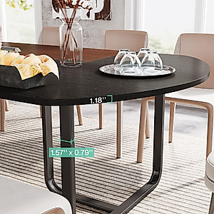 Tribesigns 70.86" Modern Oval Dining Table with Walnut and Black Finish Splicing Board, Curved Kitchen Tables for 6-8, Large Dining Room Table with Stylish Metal Legs (Walnut+Black)
