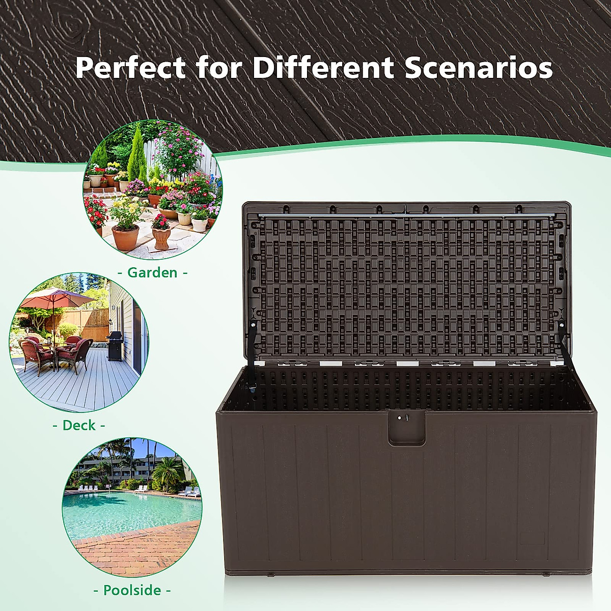 Giantex Outdoor Storage Deck Box Patio Bin - 105 Gallon Indoor/Outside Storage Box with Lockable Lid, Waterproof Storage Chest for Gardening Tools, Supplies, Cushions Storage Container (105 Gallon, Brown)