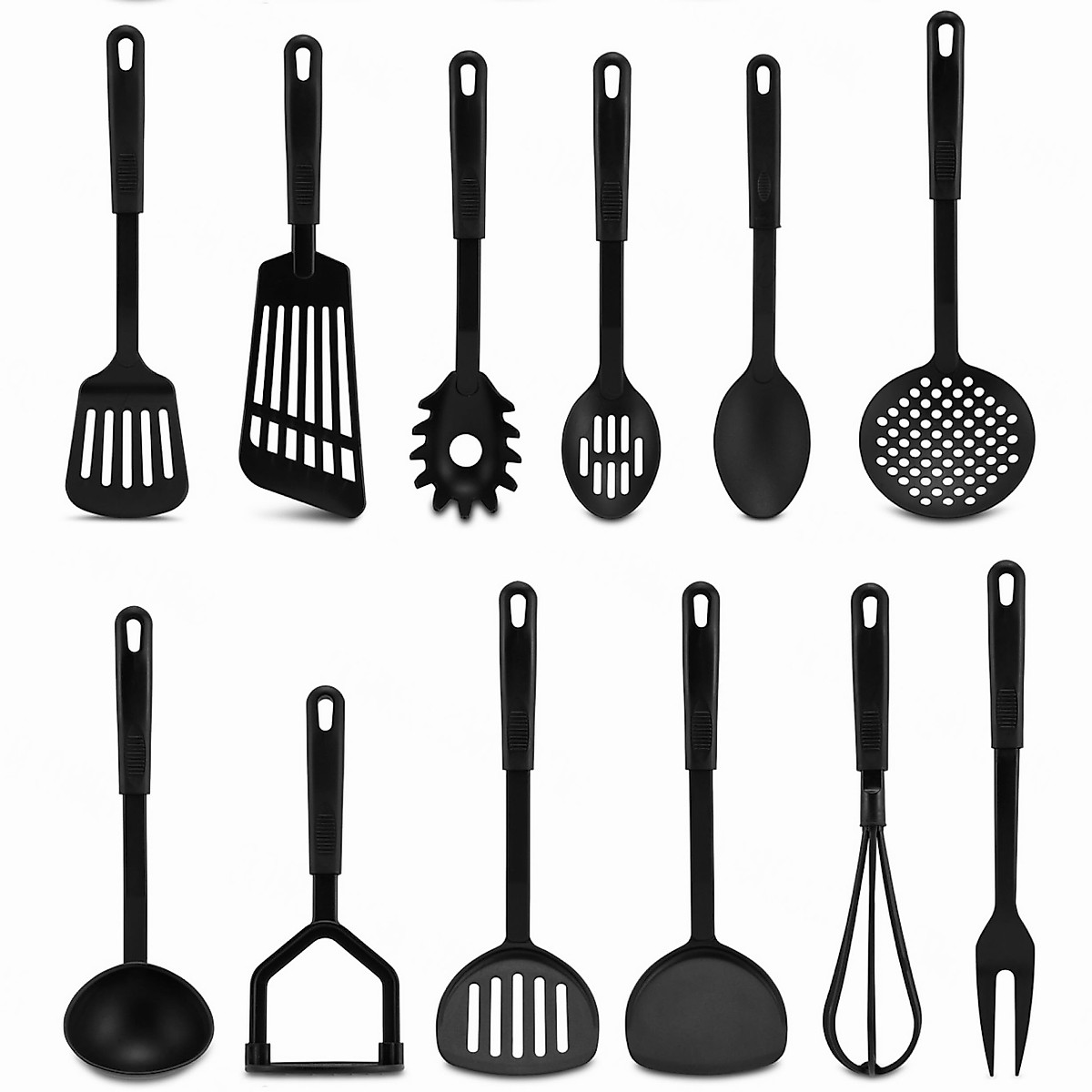 Tezzorio 12 3/4 inch Pot Fork, 410ºF Heat Resistant Black Nylon 2-Prong Meat Cooking Fork with Ergonomic Handle, Made for Carving and Serving Meat, Kitchen Gadgets for Serving and More