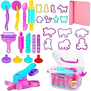Dough Tool Sets for Kids Toddlers,Cute Dough Accessories with Rolling Pin Dough Mat Storage Box,Party Pack Dough Toys for Kids Age 2-4 3-5 4-8,Educational Toys Gift for Birthday Christmas Boys Girls