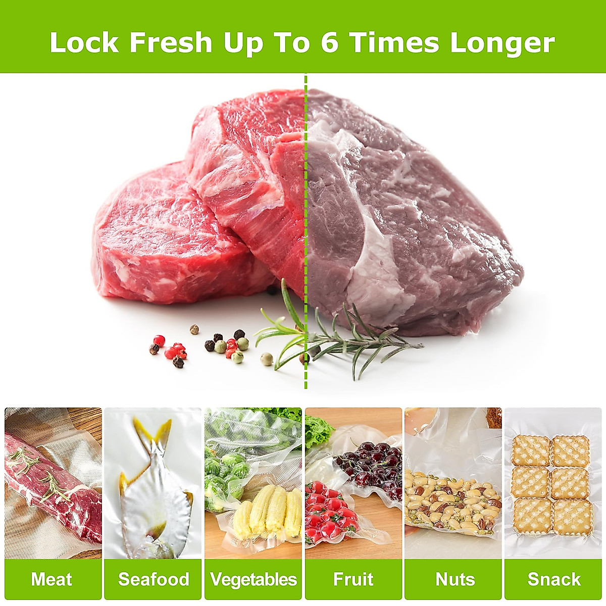 Bonsenkitchen Vacuum Sealer Bags Rolls, 11 in x 50 ft Rolls 2 pack Durable Food Sealer Bags, Commercial Grade, Heavy Duty, BPA Free, Seal a Meal, Great for Food Storage & Sous Vide Cooking, VB24