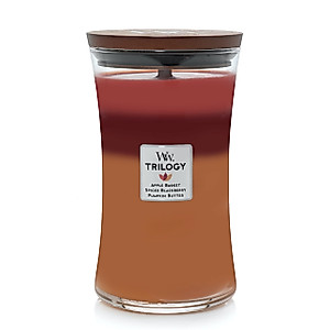 WoodWick Autumn Harvest Trilogy Large Hourglass Trilogy Candle, Crackles as it burns, Perfect for Gifting