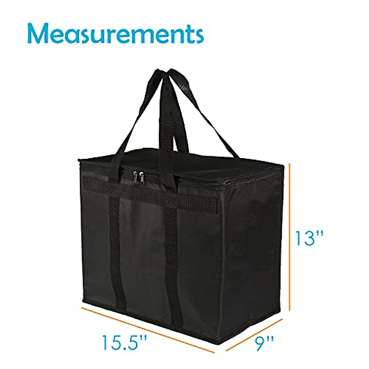 Houseables Insulated Bags, Reusable Groceries Tote, Thermal Shopping Bag, 3 Pack, Black, 16" x 13" x 9", Extra Large (XL), Refrigerated Grocery Delivery, Hot, Cold, Frozen Foods Cooler, With Zipper