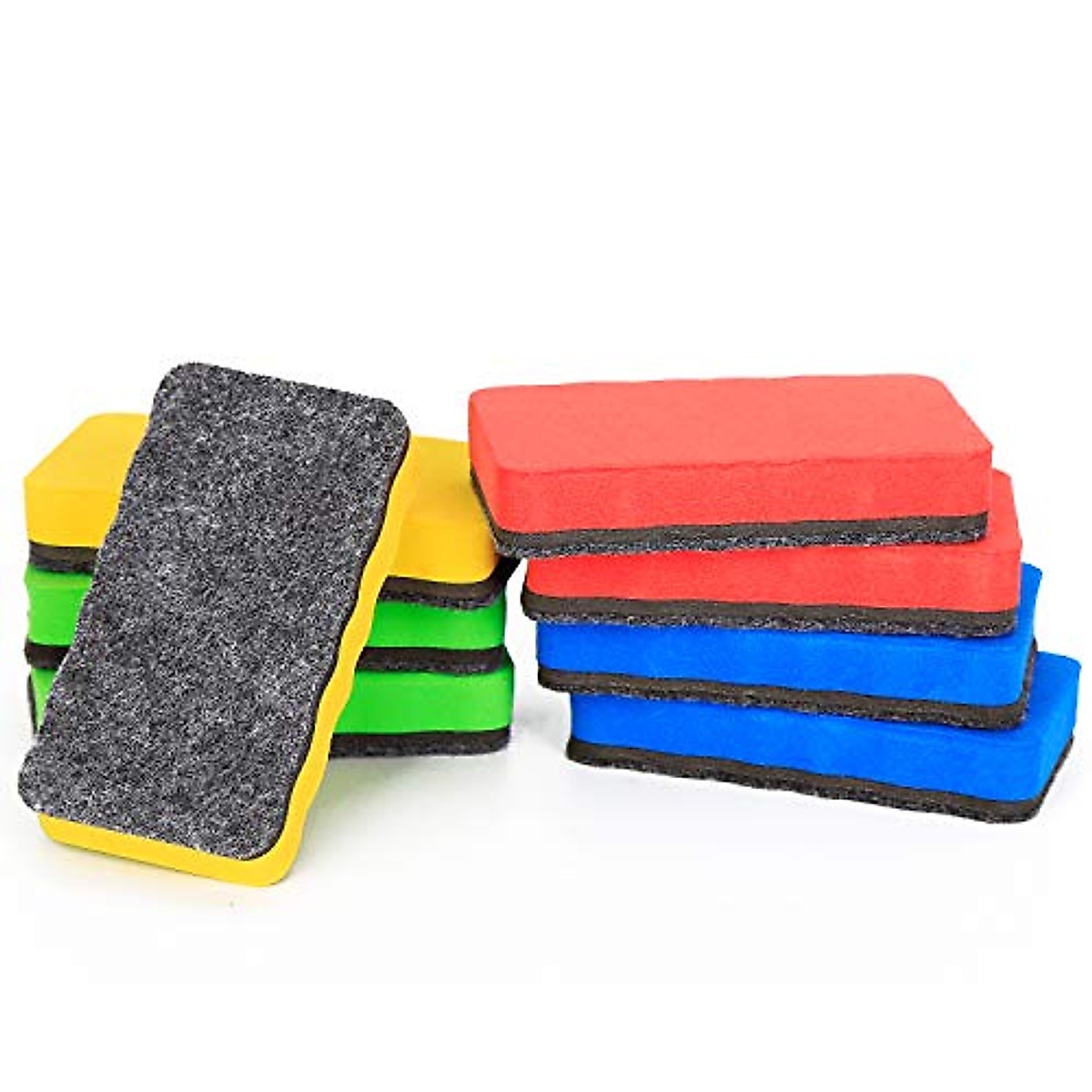 8 Pack Magnetic Dry Eraser - Wellerly Whiteboard Erasers Chalkboard Cleaners Eraser Dry Erase Wipe for Classroom Home Office School Teacher (Blue+Yellow+Red+Green, 4.2inch x 2.2inch x 0.8inch)