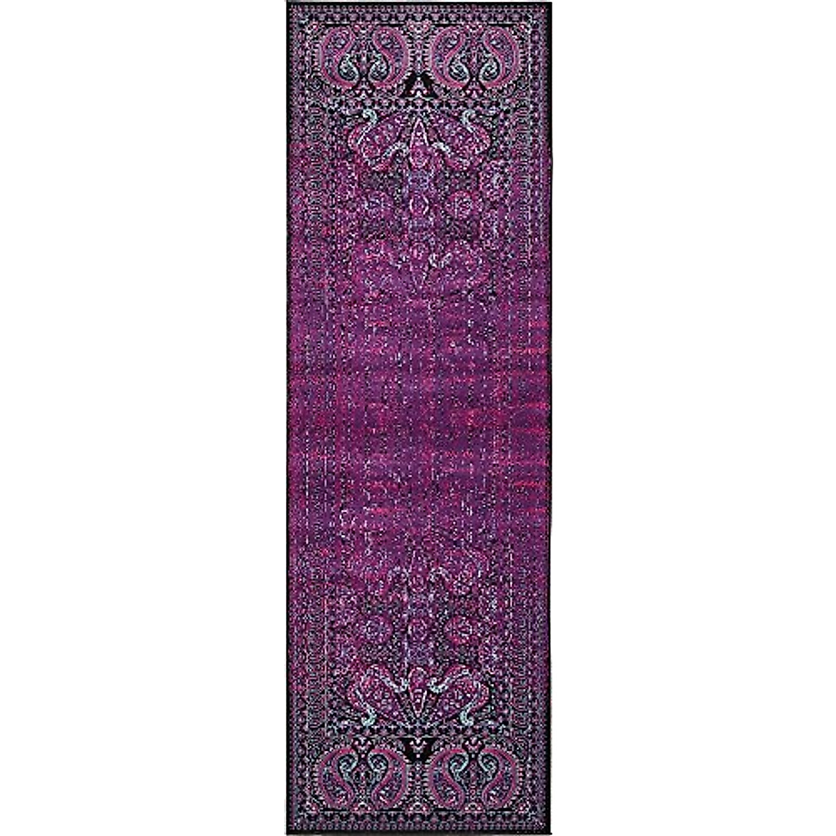 Unique Loom Imperial Collection Paisley, Distressed, Border, Vintage, Modern, Abstract Area Rug, 3 ft x 9 ft 10 in, Lilac/Black