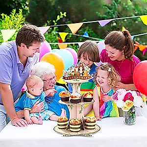 Woodland Baby Shower Decorations Woodland Cupcake Stand, 3 Tier Rustic Jungle Animal Wood Cupcake Holders Woodland Creatures Forest Lumberjack Theme Party for Boy Girl Welcome Party Supplies