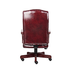Boss Office Products Classic Executive Caressoft Chair with Mahogany Finish in Burgundy