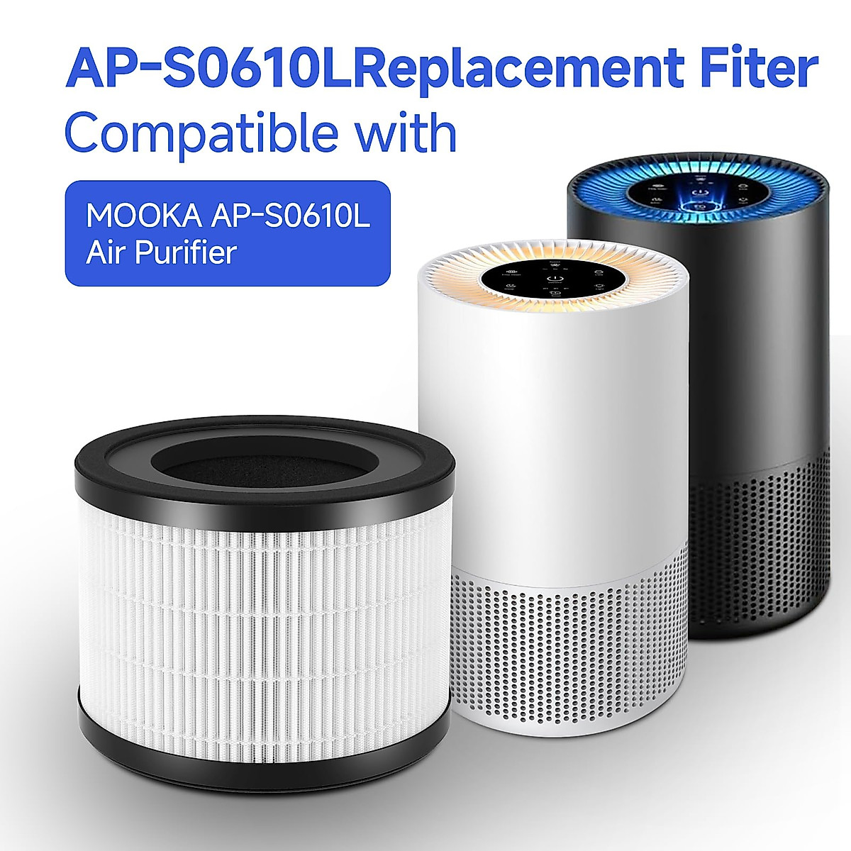 Horserdy AP-S0610L Replacement Filter Compatible with MOOKA AP-S0610L Purifier, 3-in-1 H13 True HEPA Filter, 2 Pack