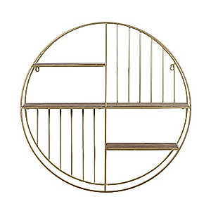 Deco 79 Metal Round 3 Shelf Wall Shelf, 28" x 7" x 28", Gold