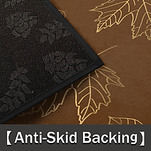 PuseTaer Fall Autumn Brown Maple Half Round Door mat Non-Slip Soft Half Circle Area Rug Washable Durable Decor Half Moon Hearth Rugs for Floor Indoor Living Room Bedroom Kitchen Fireplace Rug