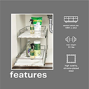 Household Essentials Faux Marble C53345-1 Glidez 2-Tier Kitchen Cabinet Organizer | Pull Out Shelves for Storage | 22 in D x 14.5 in W x 17 in H Wide