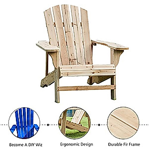 PatioFestival Wood Adirondack Lounger Chair,Outdoor Fir Unpainted Wooden Chairs,Accent Furniture for Yard,Patio,Garden,Lawn w/Natural Finish (Adirondack Chair)