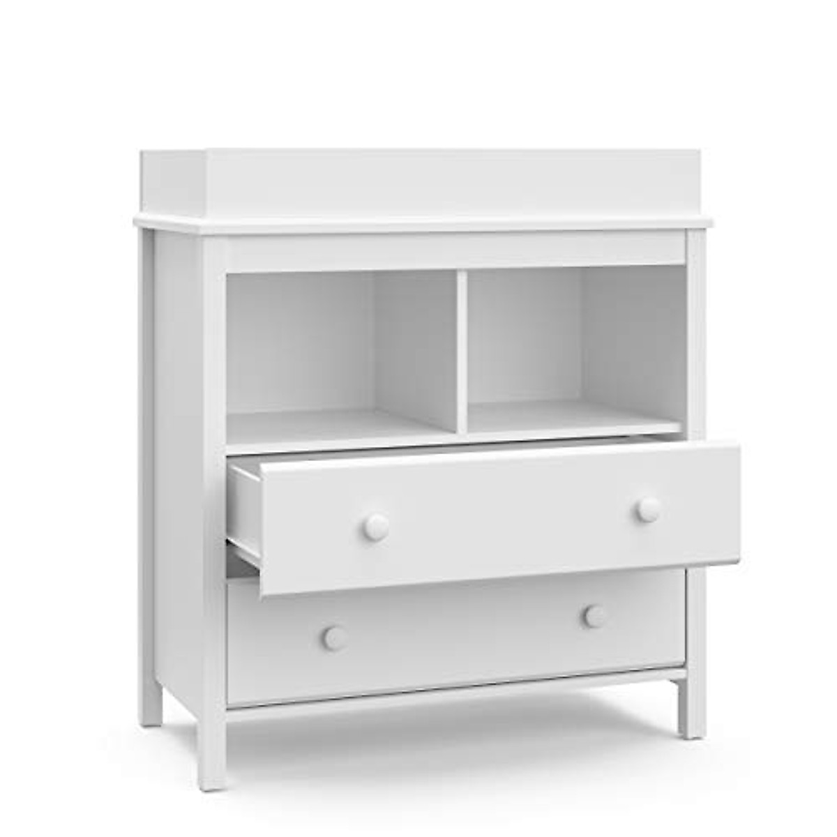 Storkcraft Alpine 2 Drawer Changing Table Chest (White) - Attached Changing Table Topper Fits Any Standard-Size Baby Changing Pad, 2 Drawers, 2 Shelves for Extra Nursery Storage, Easy to Assemble