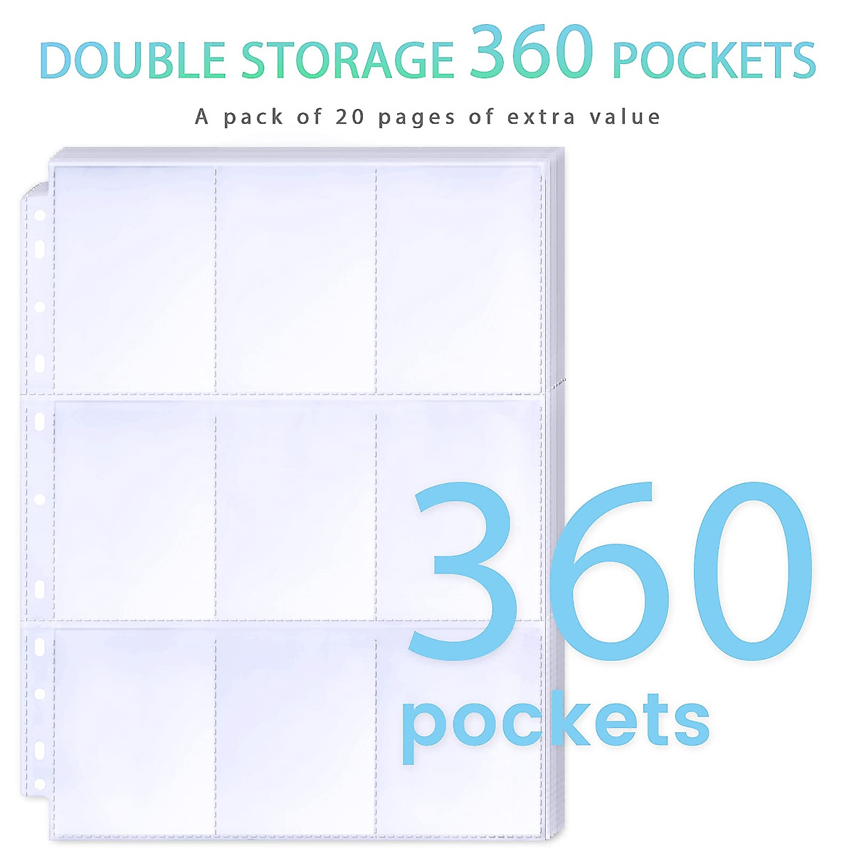 360 Pockets Binder Card Sleeves Double-Sided 9 Pocket Trading Card Pages for 3 Ring Binder, Clear Plastic Pages Sleeves for Sport Cards, Business Cards, Game Cards, Photos