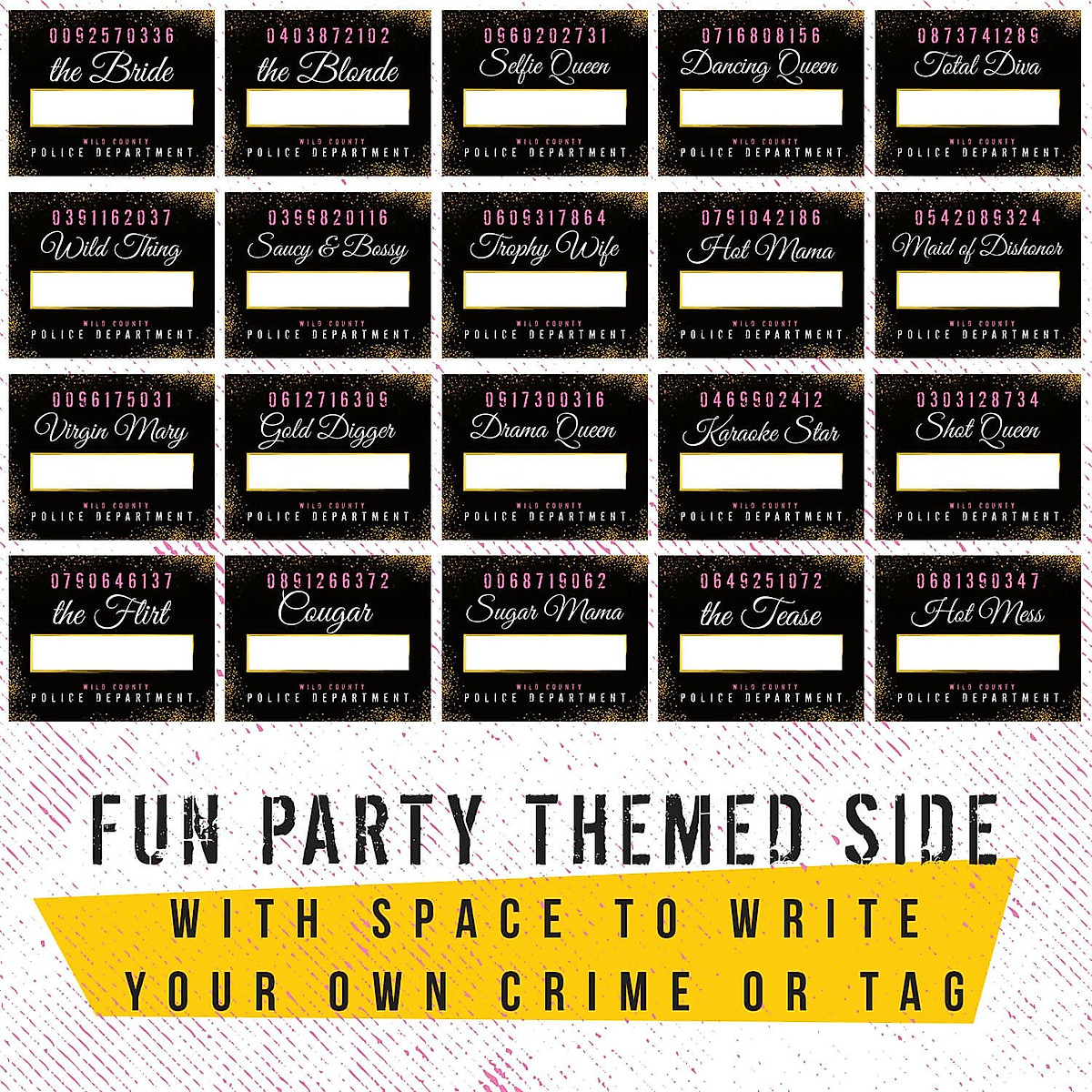 Bachelorette Party Mugshot Signs - Girls Night Out, Birthday, Wedding & Bachelorette Party Supplies Decorations - 21 Reversible Photo Booth Prop Signs - 42 Variations
