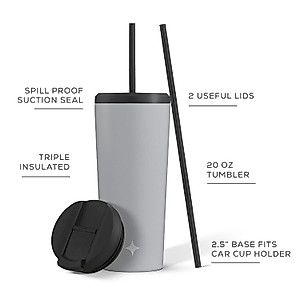 JoyJolt Triple Insulated 20oz Tumbler with Lid and Straw (2 Each) Vacuum Double Wall Stainless Steel Tumbler, Copper Lined for 12Hr Hold/Cold Drinks. Leakproof Water Bottle, Tea or Iced Coffee Cup