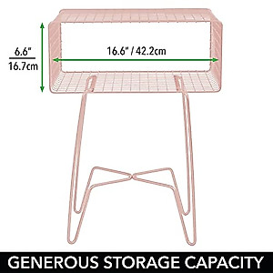mDesign Modern Industrial Side Table with Storage Shelf, 2-Tier Metal Minimal End Table, Metallic Caged Grid - Accent Furniture for Living Room, Bedroom, Office, Dorm, Concerto Collection, Light Pink