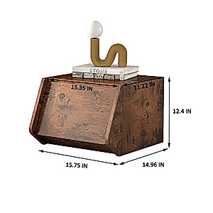 2 Pcs Small Cube Storage Organizer with Sliding Door,Wood Stackable Storage Box for Office Closet and Nightstand,Small Bookshelf Storage Cabinet for Small Space,Wood Stacking Storage Box,Brown