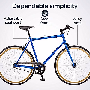 Schwinn Kedzie Single-Speed Fixie Road Bike, Lightweight Frame for City Riding,28 inches, Blue