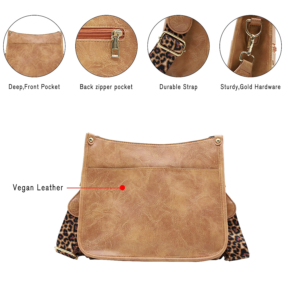 Zyyfly Guitar Strap Purse Vegan Leather Crossbody Bags for Women with Leopard Guitar Purse Strap Brown