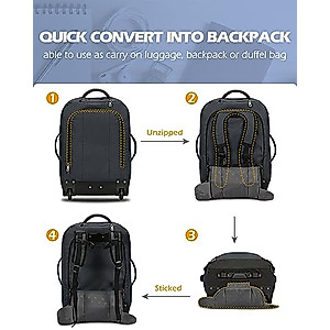Hynes Eagle 2 in 1 Travel Backpack 22 inches Carry on Luggage 63L Rolling Backpack for Men Women with Packing Cubes 3PCS Set