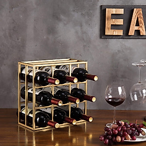 MyGif Modern Brass Metal Tabletop Wine Bottle Rack Holder with 9 Slots - Fit Standard Size Bottles