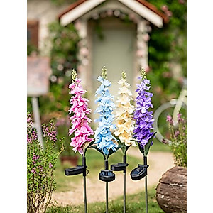 TERESA'S COLLECTIONS Solar Flower Garden Lights Violet Solar Stakes, Decorative Pathway Light Outdoor Waterproof for Flowerbed Yard Patio Wedding Decorations, 30 Inch Tall (4 Pack)