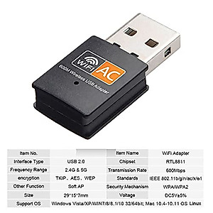 Dual Band USB WiFi Adapter 2.4/5Ghz Wireless AC600 Mbps Mini WiFi Dongle PC Network Card Wireless Network Card Support Laptop/Desktop/PC MAC Book Windows Notebook