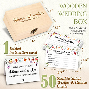 STOFINITY Advice and Wishes for The Mr and Mrs - 50 Pcs Floral Wedding Advice Cards Box, Flower Bridal Shower Advice and Wishes Cards for Bride And Groom, Wildflower Bridal Shower Decorations
