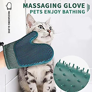 Mollypaws 2 in 1 Cat Fur Glove & Pet Hair Remover Glove, Dog Grooming Glove Brush for Shedding, Massage, Efficient Pet Hair Remover Mitt for Cleaner Couch, Carpet [Blue/Single]