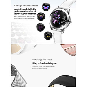 DRENTHE Woman Waterproof Smart Watch, Round Touch Screen IP68 Waterproof Smart Watch, Heart Rate Detector and Fitness Tracker，Android/iOS Bracelet[Designed for Women] ( Color : Black Belt )