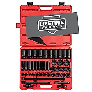 Sunex 2568, 1/2 Inch Drive Master Impact Socket Set, 43-Piece, SAE, 3/8 Inch - 1-1/2 Inch, Standard/Deep, Cr-Mo Alloy Steel, Radius Corner Design, Dual Size Markings, Heavy Duty Storage Case