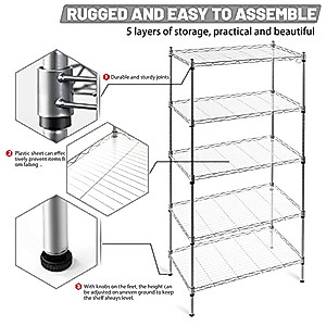 Mogusier 5-Tier Wire Shelving Rack Adjustable Metal Shelf Storage Rack 23.6x14 x59 in Kitchen Bathroom Steel Storage Organizers