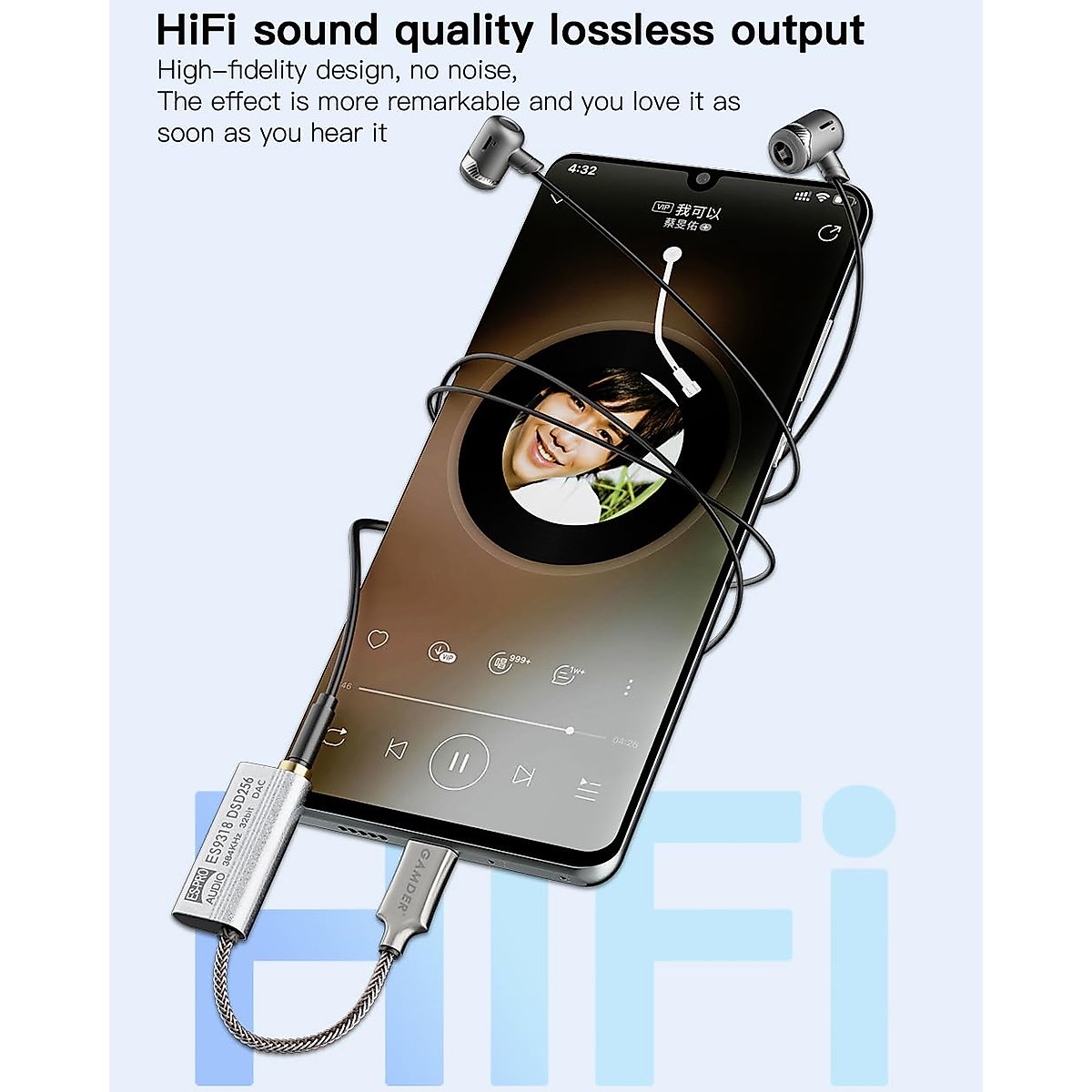 GAMDER USB Type C to 3.5mm DSD256 Hi-Fi Audio Chip Decoder 32bit 384kHz Headphone Amplifier Adapter DAC for Android Phone Mac Windows 10 （ES9318 Chip)