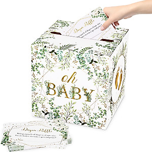 Eaezerav 50 Pcs Greenery Diaper Raffle Tickets with Diaper Raffle Box Baby Shower Card Holder Box Diaper Raffle Insert Ticket for Greeney Baby Shower Decorations Raffle Party Game