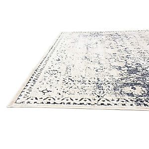 Unique Loom Chateau Collection High-Low Pile, Vintage, Traditional, Distressed, Medallion Area Rug (5' 0 x 8' 0 Rectangular, Beige/Navy Blue)