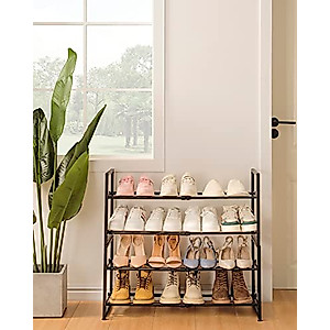 Hzuaneri 2-Tier Expandable Shoe Rack, Adjustable Shoe Storage Organizer, Heavy Duty Metal Shoe Stand, Free Standing Shoe Shelf for Entryway Closet Doorway, Portable and Space Saver, Black