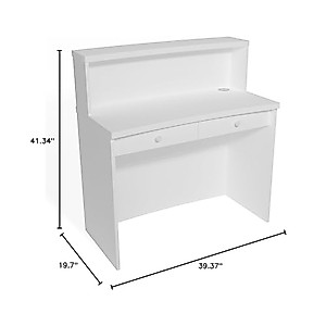 UGOS Mono 40" Modern Reception Desk w/Transaction Counter | Laminate Desktop | Multifunctional Standing Front Desk for Home, Office, Salon, Spas, and Lobby (White)