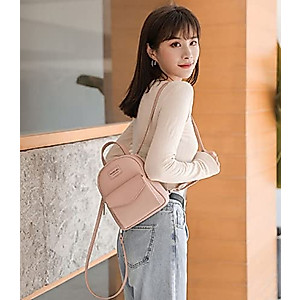 Multi-Function Women Fashion Mini Backpack Soft Leather Casual Travel Small Shoulder Bag (Pink)