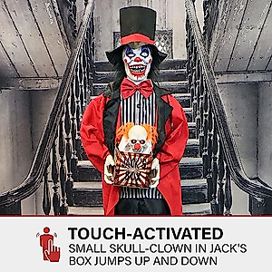 Haunted Hill Farm Billy Barker The Standing Clown and Animatronic Jumping Jack The Talking Skull Clown in a Box for Battery Operated Scary Indoor or Covered Outdoor Halloween Decoration