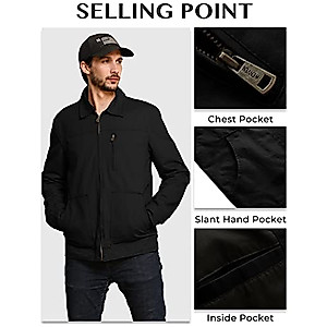 WenVen Men's Casual Canvas Cotton Lightweight Military Jacket (Black,M)