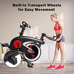 Goplus Indoor Cycling Bike, Silent Belt Drive Exercise Bike with Phone Holder, Adjustable Seat, LCD Monitor, Stationary Bicycle for Home Gym Workout