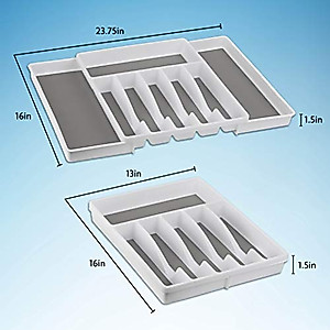 LIVORINI Expandable Kitchen Drawer Flatware Organizer | Large Plastic Silverware Tray Organizers | Adjustable Kitchen Organization for Cutlery & Utensils Holder, White Non-Slip Drawer Dividers