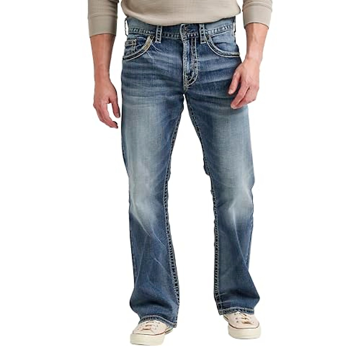 Silver Jeans Co. Men's Zac Relaxed Fit Straight Leg Jeans, Light Indigo, 32W x 32L