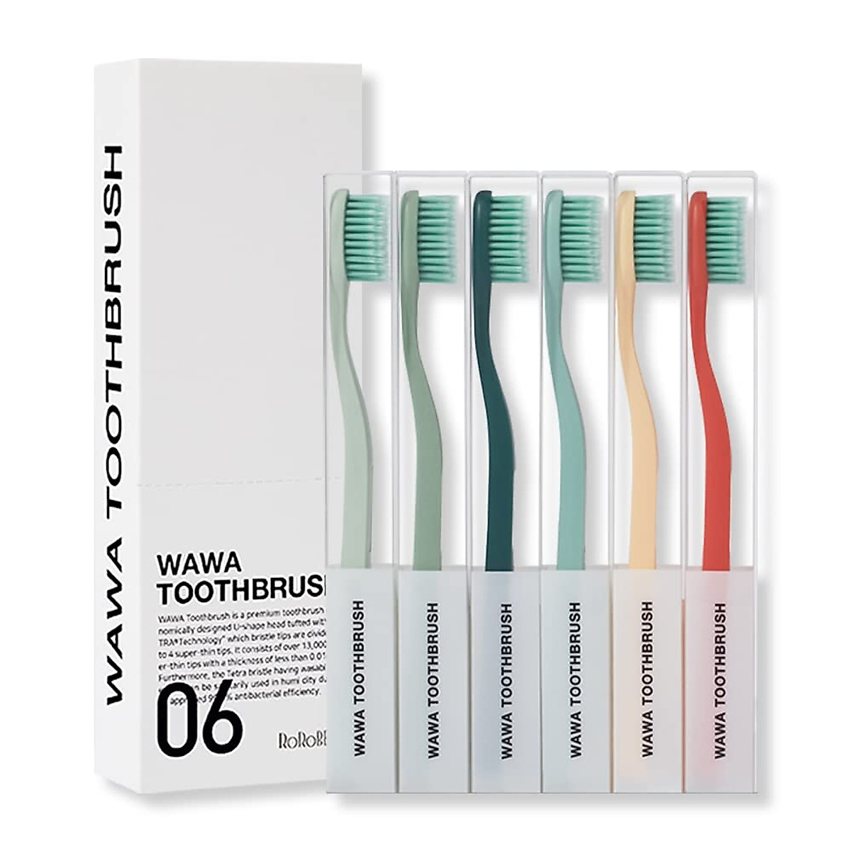 ROROBELL WAWA Toothbrush for Sensitive Teeth, Gums for Adults & Teens, Ultra-Soft, Deep Clean Toothbrush,BPA Free 6 Count
